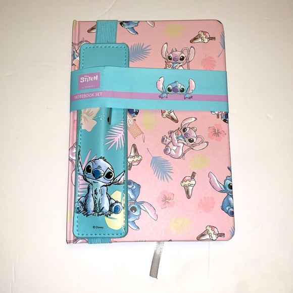 Disney | Office | Disney Stitch Angel Pink And Blue Notebook And Pen ...